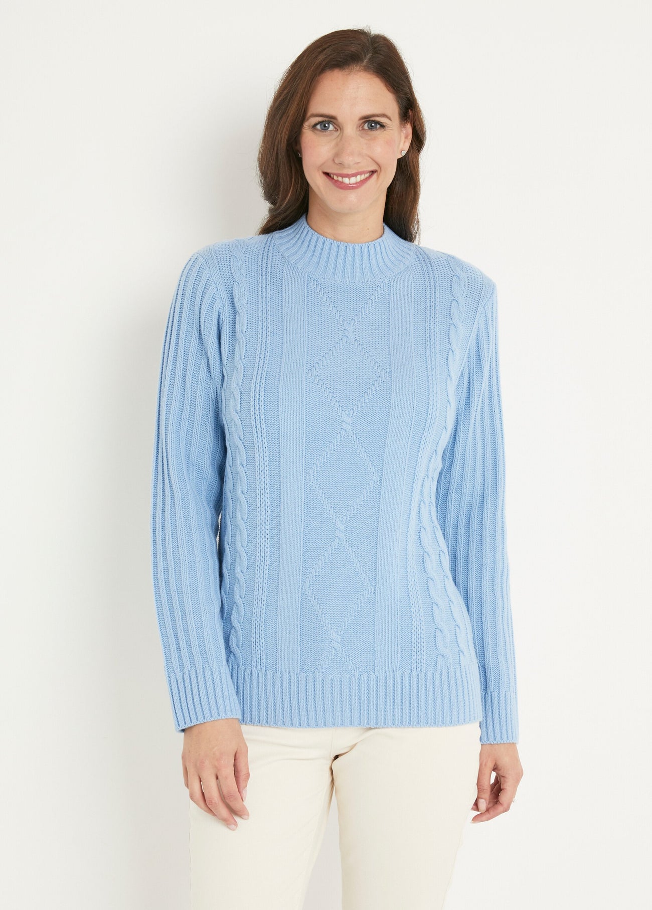 Warm Irish style sweater with high collar Sky | EUAfibel